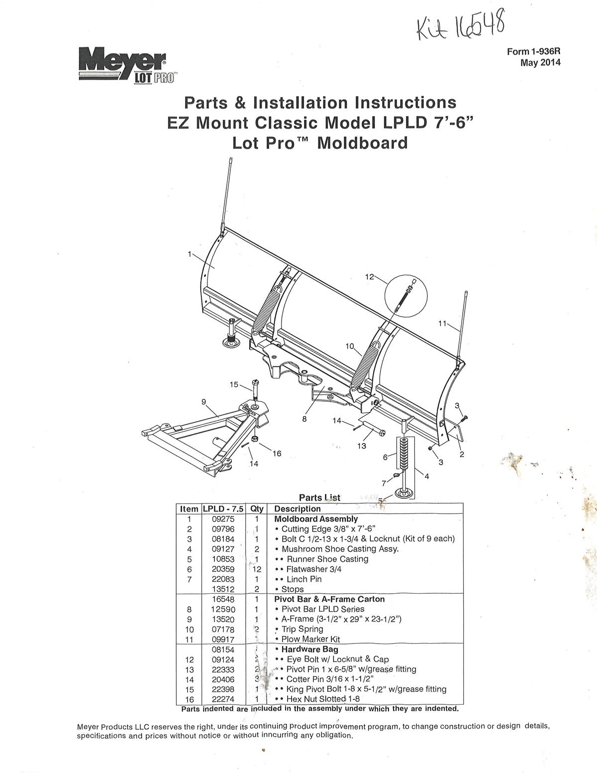 EZ Classic Tube Mount Pivot A Frame Drive Pro Blade Upgrade Kit Meyer ...